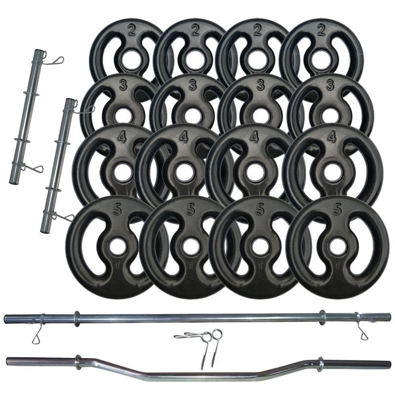 Kit Anilhas Emb. 56kg (Preta) + 2 Barras 40cm + Barra 120 + Barra W ...