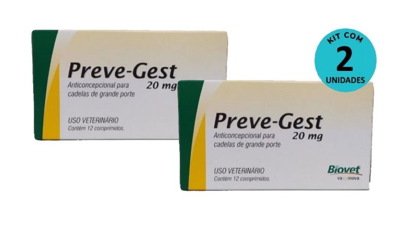 Kit Anticoncepcional Preve-Gest Biovet 20mg c/ 12 Comprimidos C/ 2 ...