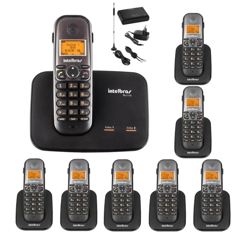Kit Aparelho Telefone 2 Linhas Com 7 Ramal Bina Entrada Chip ...