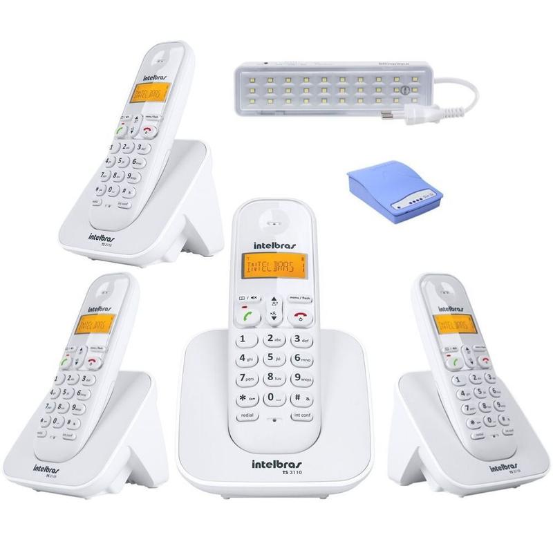 Kit Aparelho Telefone Fixo Sem Fio Digital Com Bina 3 Ramal Adicional e ...