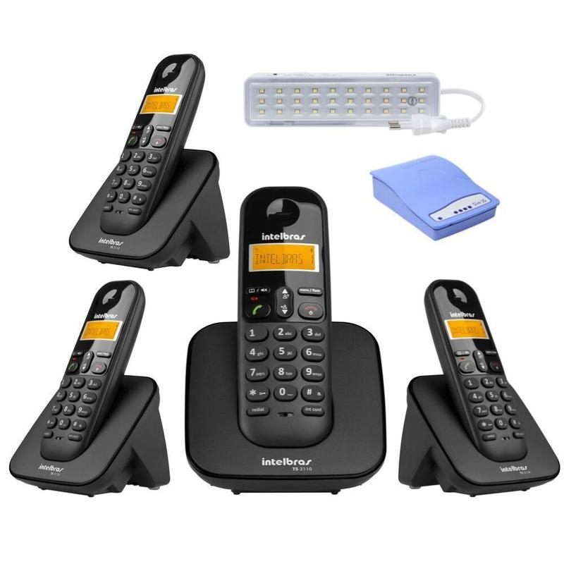 Kit Aparelho Telefone Fixo Sem Fio Digital Com Bina 3 Ramal Adicional e ...