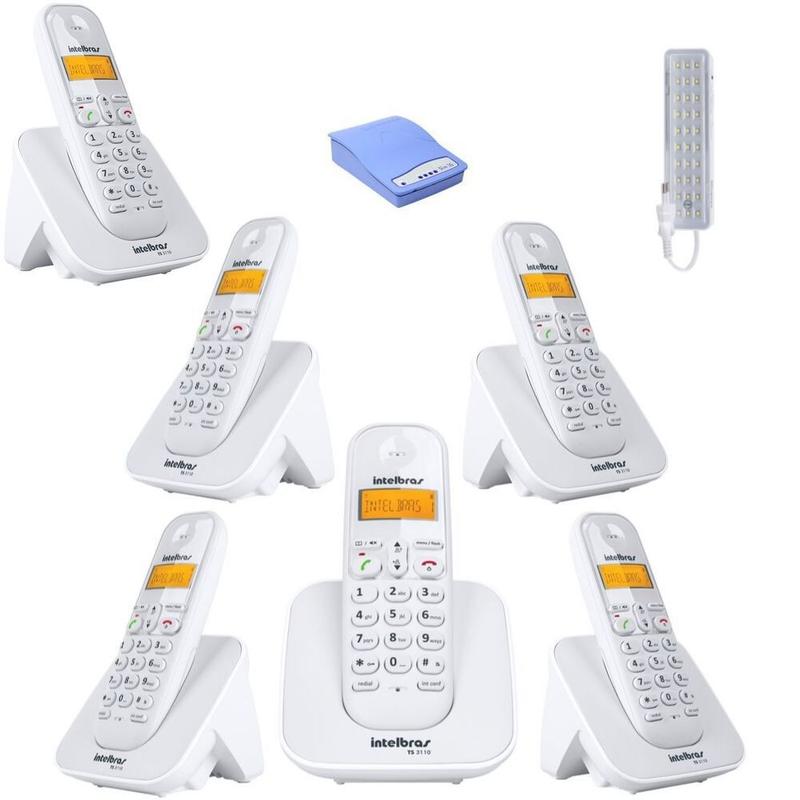 Kit Aparelho Telefone Fixo Sem Fio Digital Com Bina 5 Ramal Adicional e ...