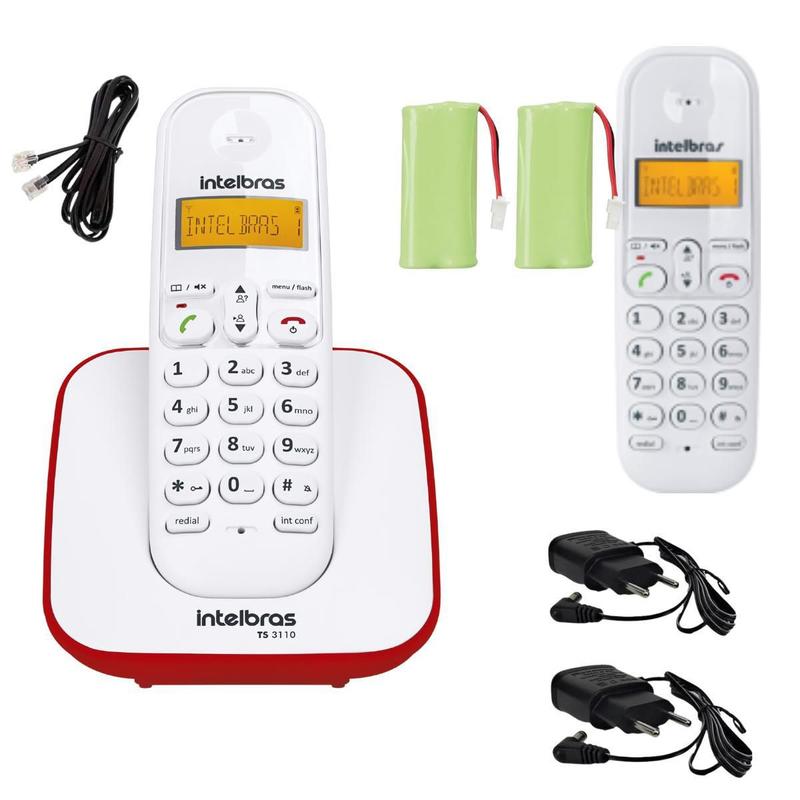 Kit Aparelho Telefone Fixo Sem Fio Vermelho Com Ramal Bina - Intelbras ...