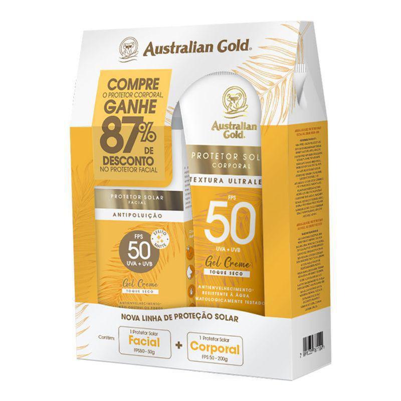 Kit Australian Gold Protetor Solar Corporal fps 50 200g + Protetor ...