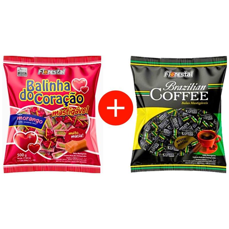 Kit Bala Coração Morango + Bala Brazilian Coffee Mastigáveis FLORESTAL ...