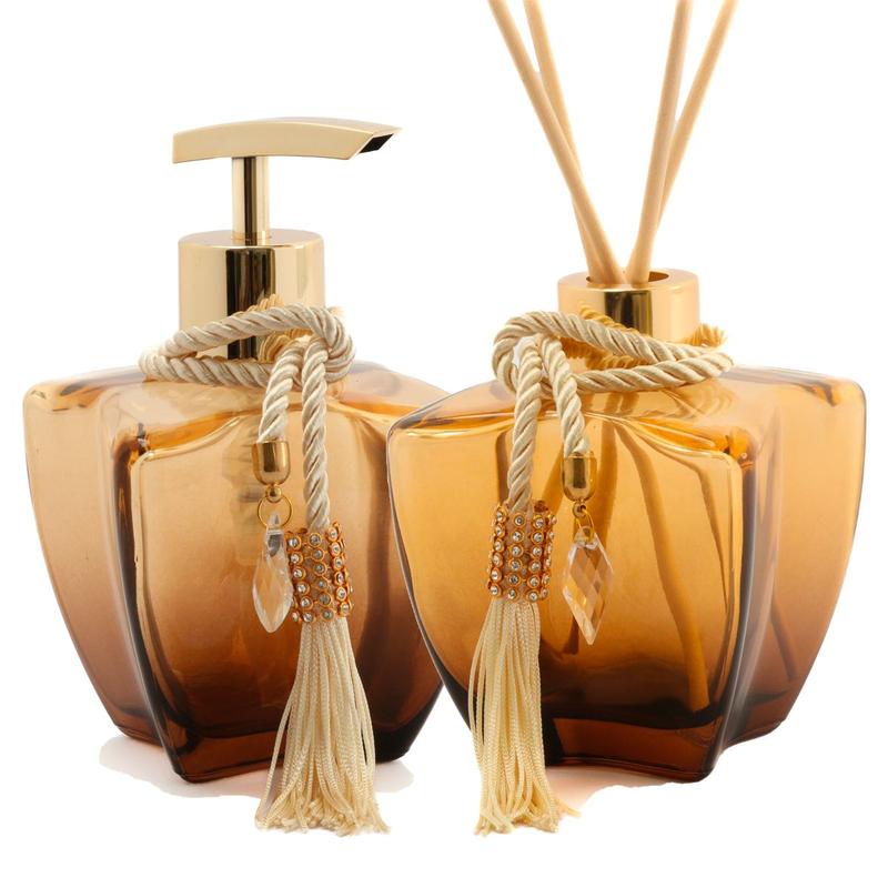 Kit Banheiro Vidros Degrade Marom Porta Sabonete Difusor de Ambiente ...