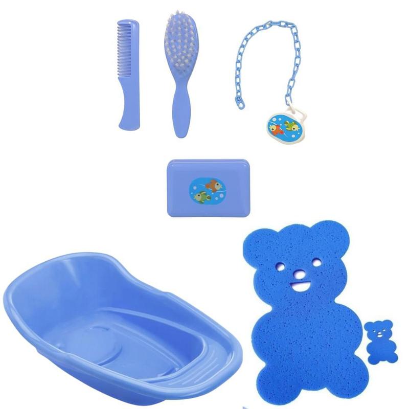 Kit Banho Bebe Banheira Pente Espuma Saboneteira Kit Higiene - Baby ...
