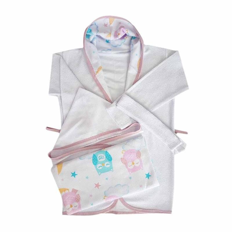 Kit Banho Bebê Roupão E Toalha Capuz Coruja Isa Tecebem - Roupão para ...