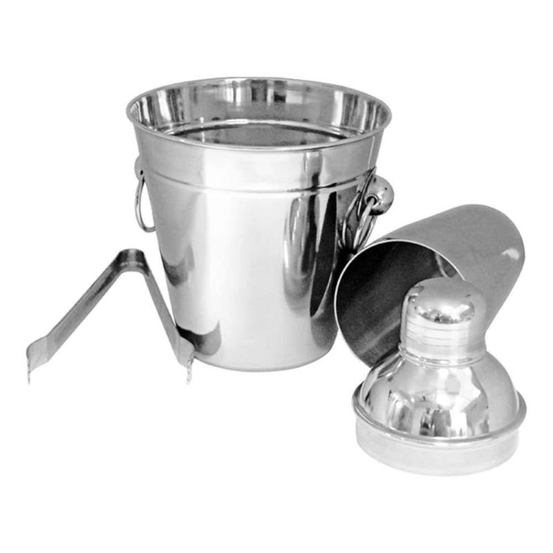 Kit Bar Coqueteleira 500ml Inox Balde Gelo e Pegador de Gelo ZU311 ...