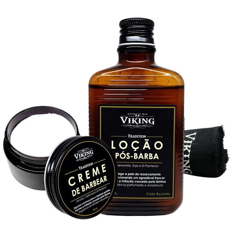 Kit Barba C/ Creme Barbear Loção Pós Barba E Toalha Viking - Espuma de ...
