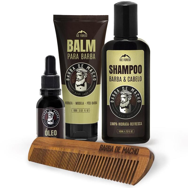 Kit Barba De Macho Shampoo Balm Óleo Pente - - Barbearia - Magazine Luiza