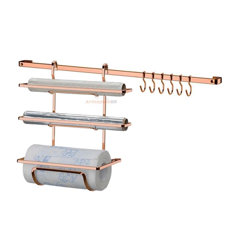 Kit Barra Parede Suporte Porta Rolo Triplo Papel Rose Gold - Future ...