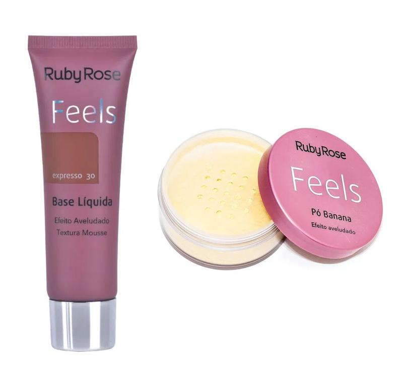 Kit Base Líquida Aveludado Textura Mousse Feels Pó de Banana - Ruby Rose - Base Facial ...