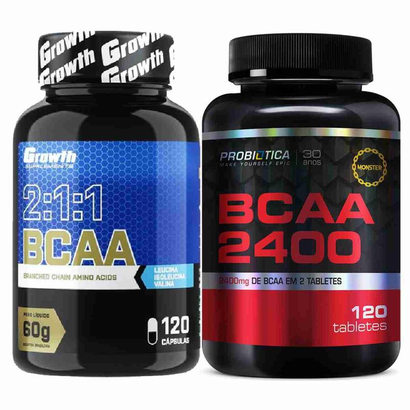Kit Bcaa 120 Caps Growth + Bcaa 2400mg 120 Tabs Probiotica - Growth ...