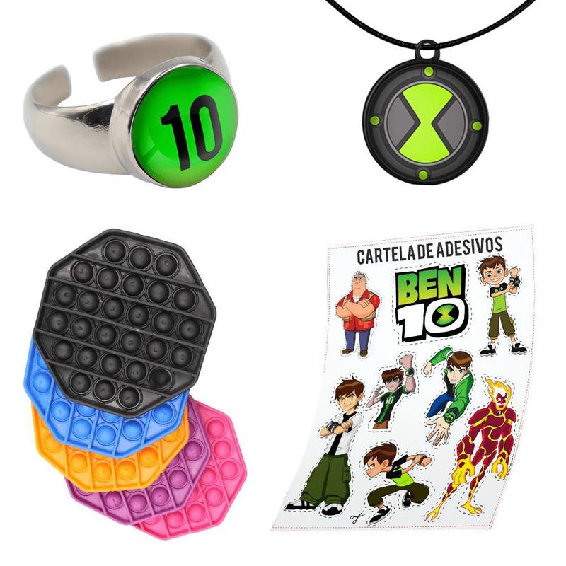 Kit Ben 10 Anel e Colar Ominitrix Coleção de Adesivos Pop It - Copos ...