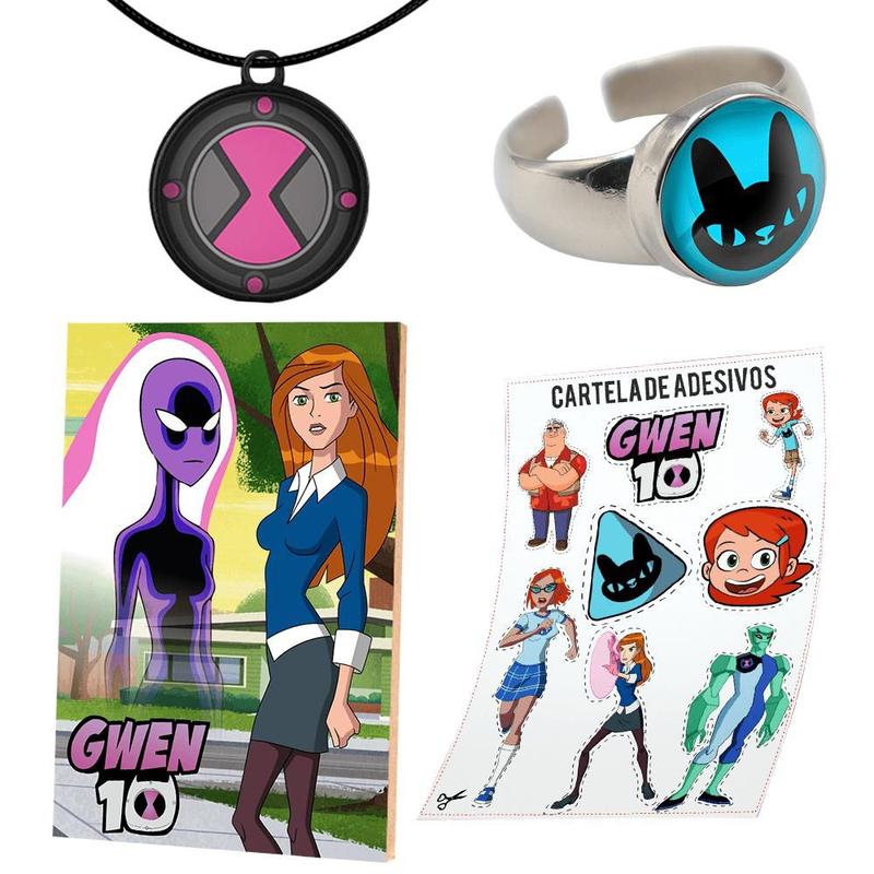 Kit Ben 10 Colar Ominitrix Anel Placa + Coleção de Adesivos - Jogo de ...