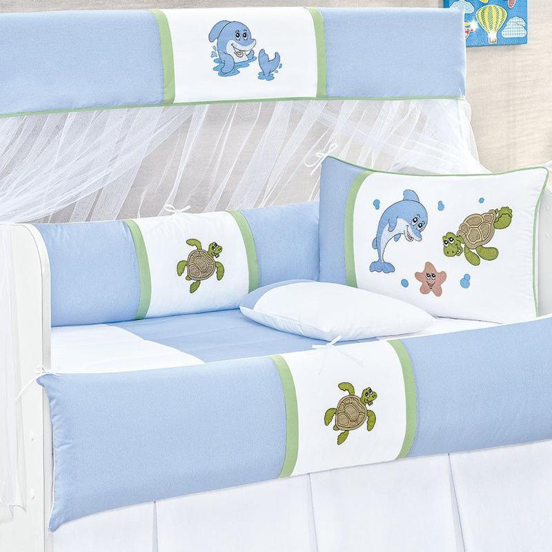 Kit Berço Bichos do Mar Azul 100% Algodão 8 Peças - Nicoli Ferri - Kits ...