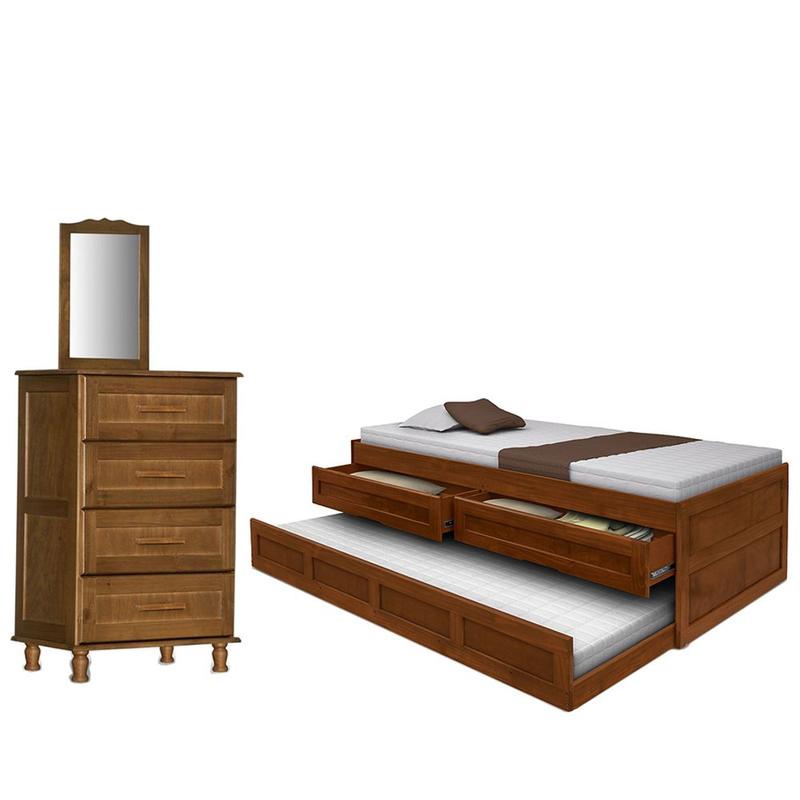 Kit Bicama Bibox Giovana e Cômoda com Espelho em Madeira Maciça ...