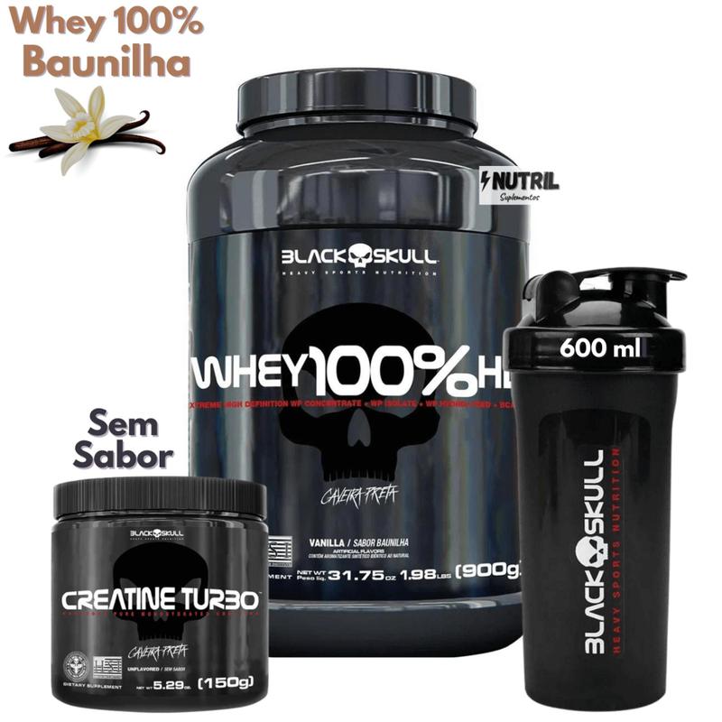 Kit Black Skull - Whey Protein POTE 100% HD Pure 3W Isolado Hidrolisado Concentrado + Creatina ...