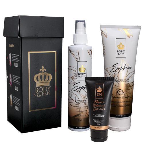Kit Body Queen Sophie Caixa Pétala com Hidratante 240g + Body Splash 250mL + Máscara Facial 50g ...