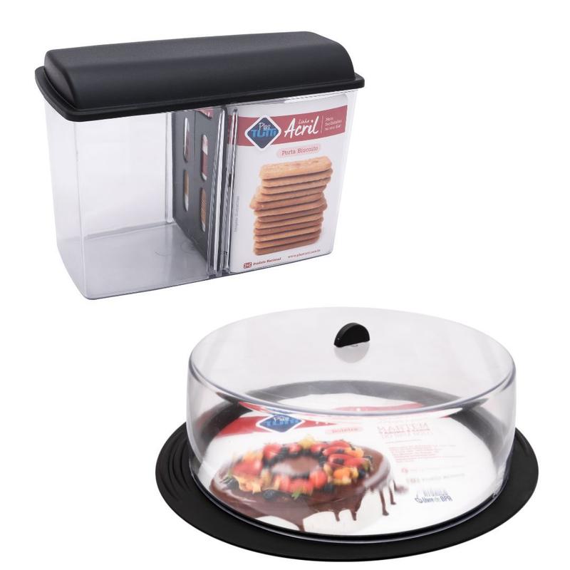 Kit Boleira + Porta Biscoito Bolacha Acrílico - Plastutti - Boleira ...