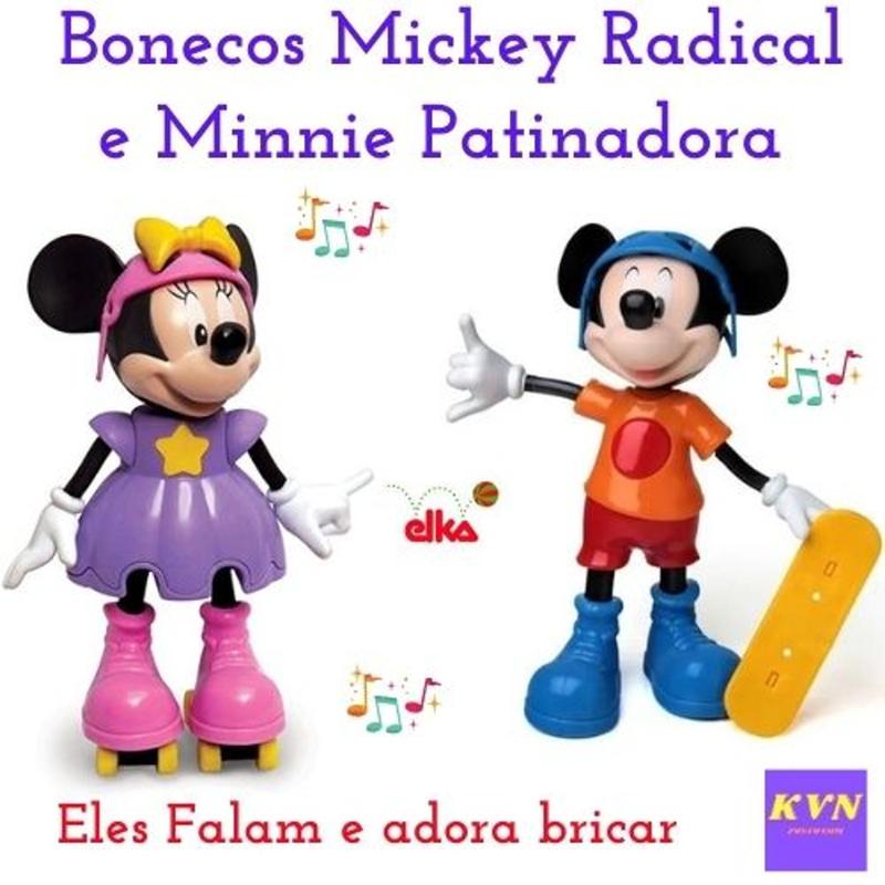 Kit Boneca Minnie Patinadora + Mickey Radical Com Som Elka - Bonecas ...