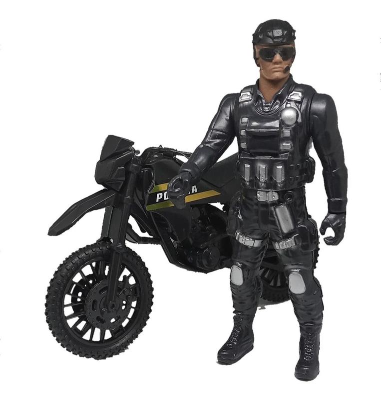 Kit Boneco Action Figure Soldado Policial Militar Moto Bs toys ...