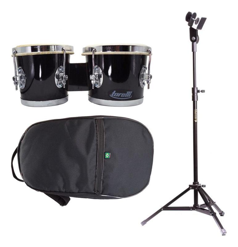 Kit Bongo Preto Com Pedestal E Capa Torelli 6x7 Tb010 - Bongô ...