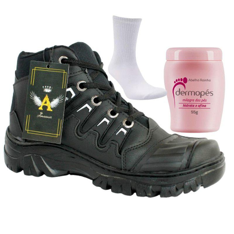 Kit Bota Adventure Motociclista Tenis Preto Blaqueada Creme de Pés e ...