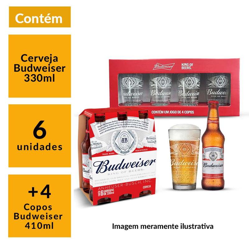 Kit Budweiser 4 copos 410ml + 6 cervejas 330ml - Cerveja - Magazine Luiza