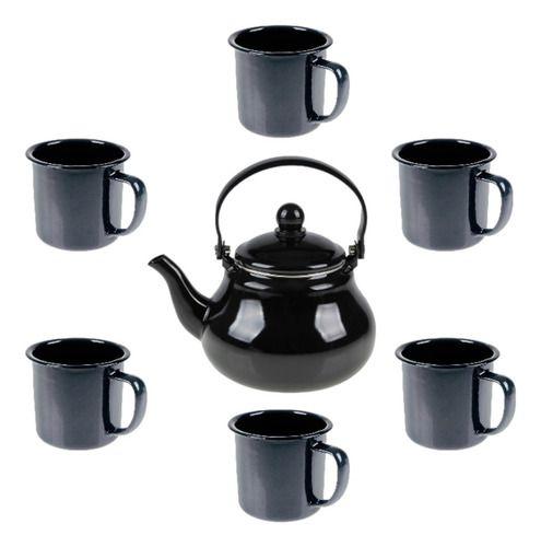 Kit Bule Preto 1,5l + 6 Canecas Esmaltada 350ml Preta - Kadê - Bules ...