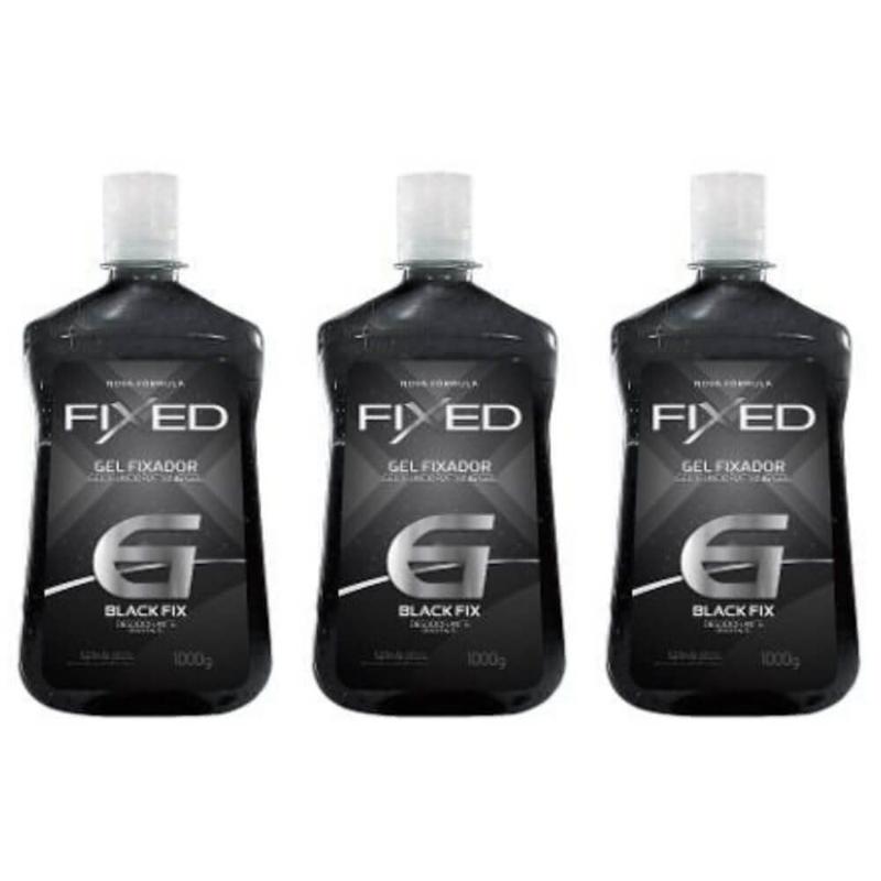 Kit C/03 Fixed Gel Fixador Hiper FixaÇÃO Preto 1kg - Modelador e ...