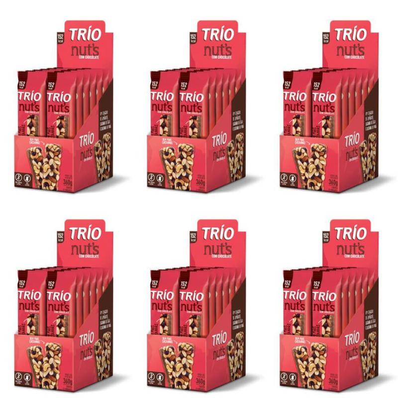 Kit C/06 Trio Barra Nuts Castanha C/ Chocolate C/12 - Barra de Cereal ...