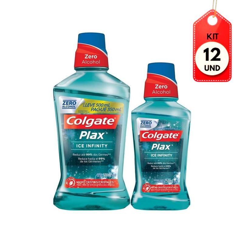 Kit C/12 Colgate Plax Ice Infinity Enxaguante Bucal 500ml + Zero 250ml ...
