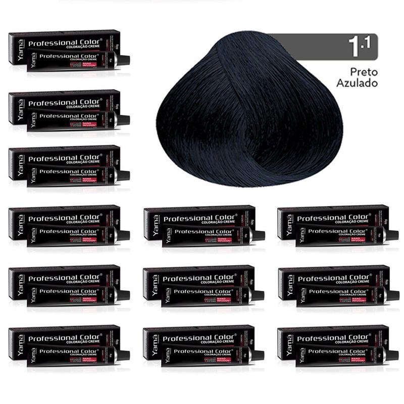 Kit C/12 Colorações Prof Color Nano 1.1 Preto Azulado - Yamá - Tinta de ...