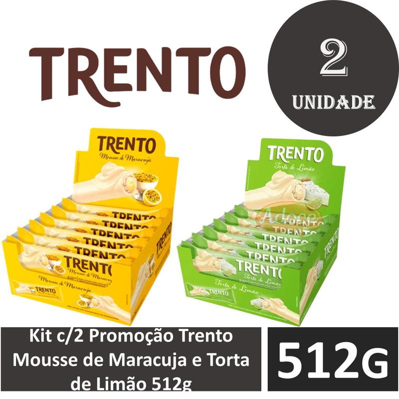 Kit c/2 Trento Mousse Maracuja e Torta Limão 512g - Chocolate / Barra ...