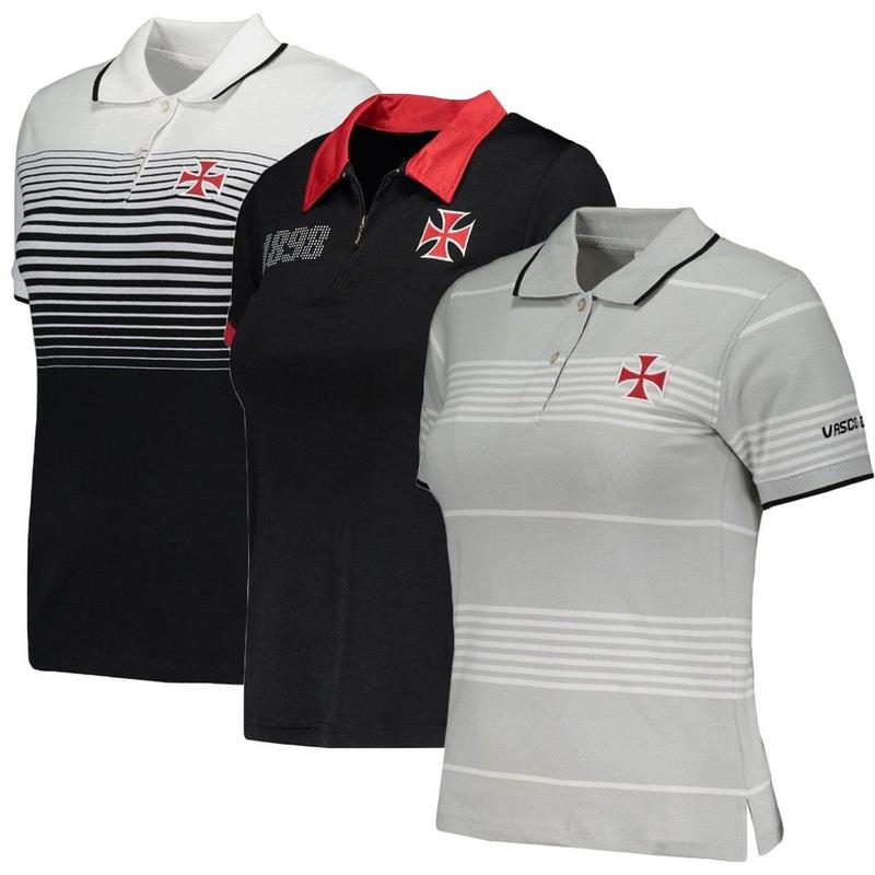Kit C/ 3 Camisas Polo Femininas Baby Look Vasco da Gama Algodão ...