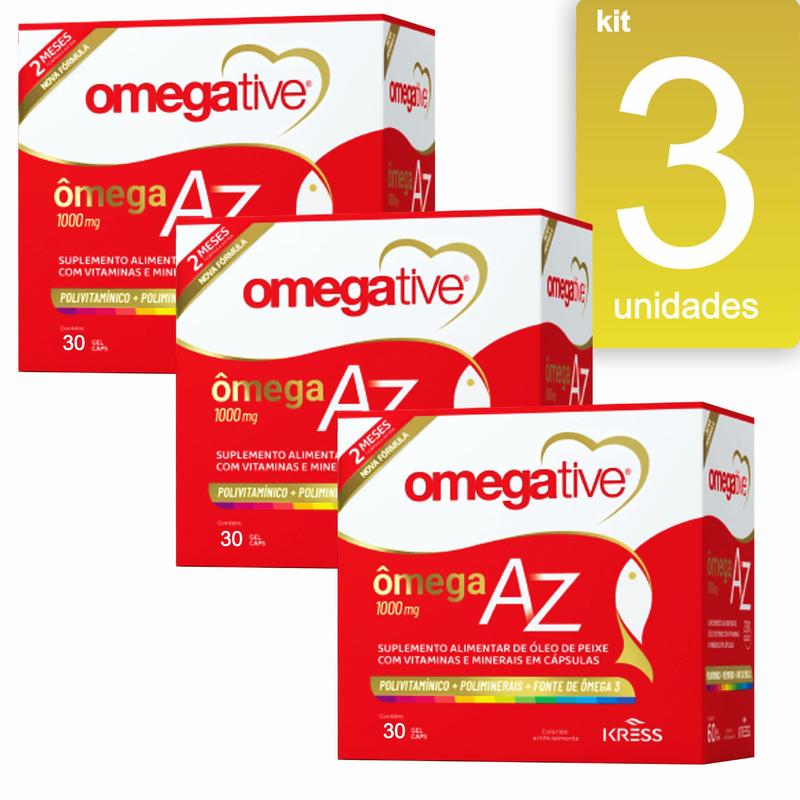 KIT C 3 Omegative AZ Omega 3 e Vitaminas 30 Caps Gel - Kress - Ômega 3 ... KIT C 3 Omegative AZ Omega 3 e Vitaminas 30 Caps Gel - Kress - Ômega 3 ...
