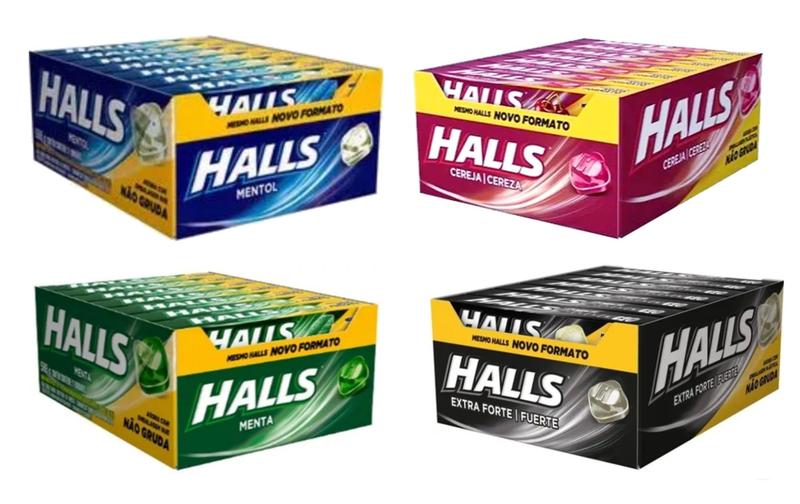 Kit c/ 4 caixas de Halls ( Mentol, Menta, Cereja e Extra-Forte) - Balas ...
