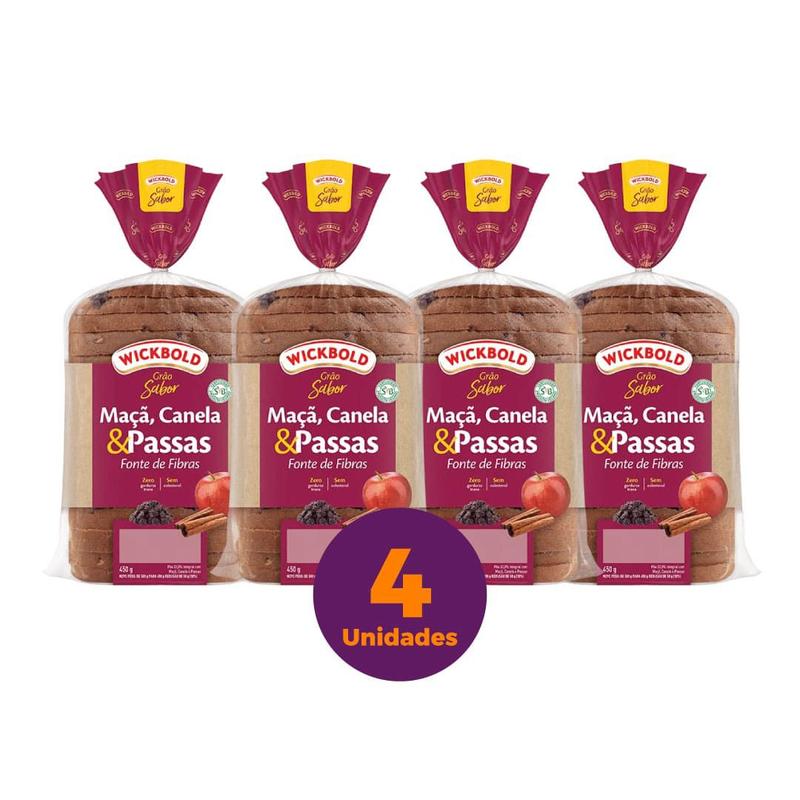 Kit c/ 4 Pão de Forma Integral Wickbold Grão Sabor Maçã, Canela ...