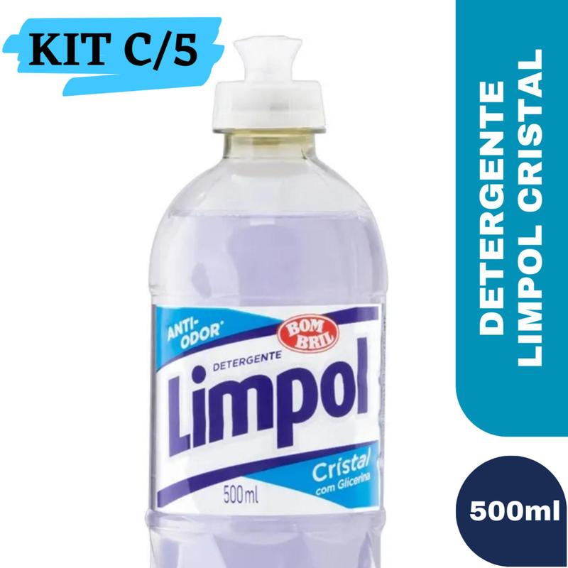 KIT C/5 Detergente Limpol Cristal Líquido 500ml Squeeze Lava Louças ...