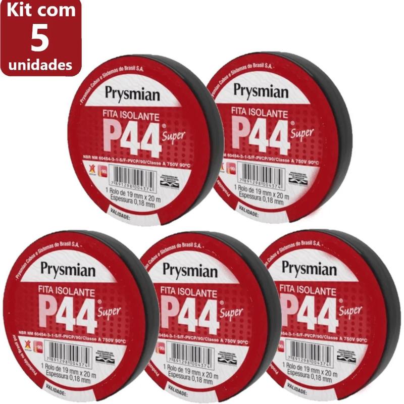 kit c/ 5 Fitas Isolante Prysmian P44 19mm x 20 metros Preta - Fita Isolante - Magazine Luiza