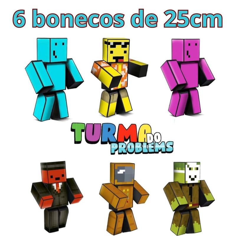 Kit c/ 6 Bonecos 25 cm Turma do Problems-Minecraft Youtube - Algazarra ...