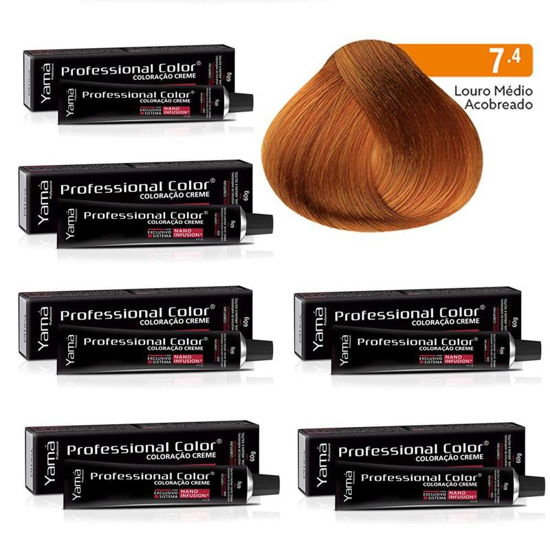 Kit C/6 Colorações Prof Color Nano 7.4 Louro Médio Acobreado Yamá ...