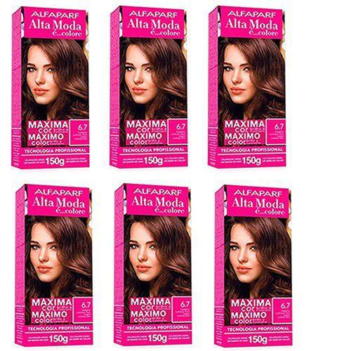 Kit c/6unid. Tintura Alta Moda 6.7 Castanho Luminoso Claro - Tinta de ...