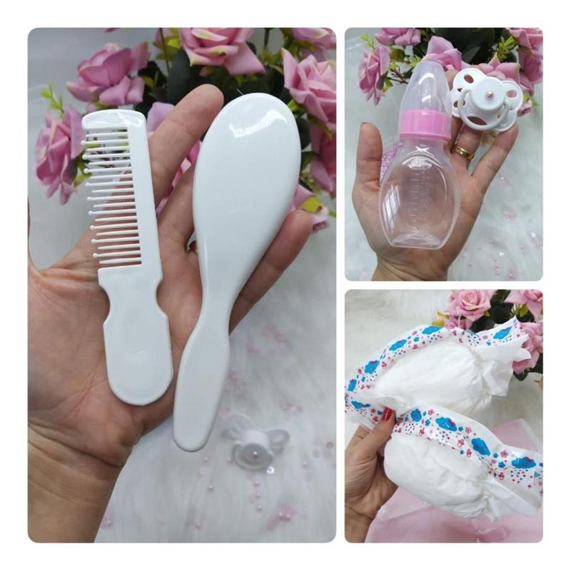 Kit C/ 8 itens Acessórios Básicos Branco e Rosa Para Bebe Reborn Boneca ...