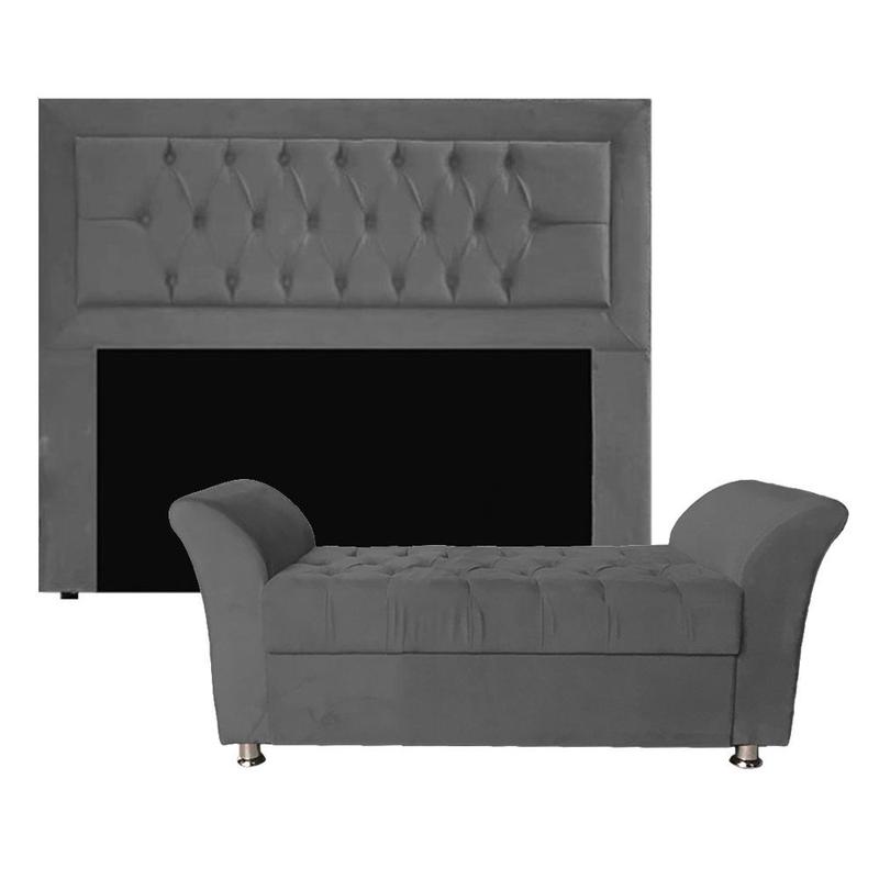 Kit Cabeceira Gisele com Calçadeira Veneza Queen 160cm Suede Cinza ...