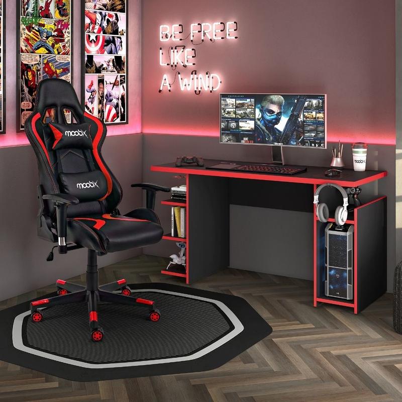 Kit Cadeira Gamer MoobX Thunder Vermelho + Mesa Gamer MX Vermelha com ...