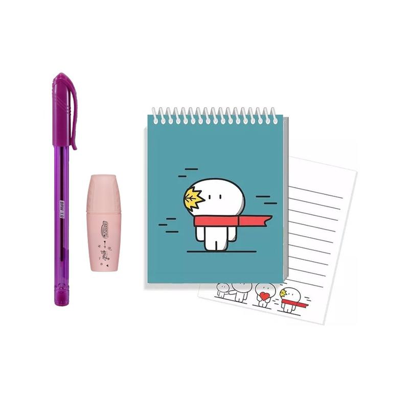 Kit Caderneta Pautada e Decorada com Caneta Esferográfica e Marca Texto ...
