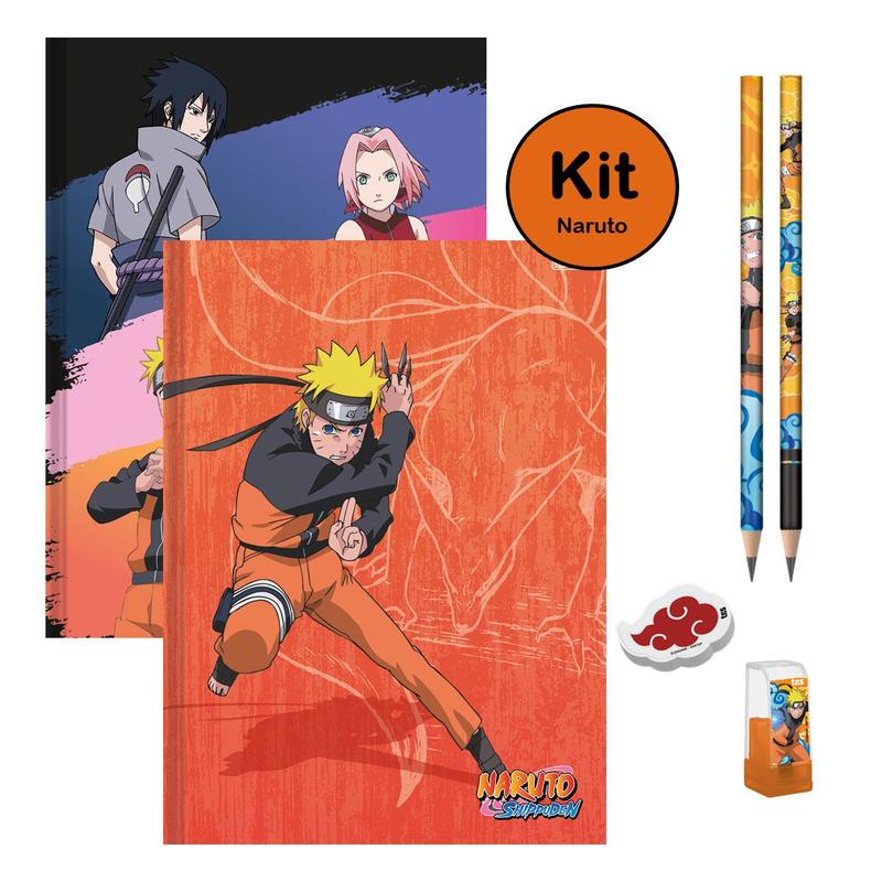 Kit Caderno Naruto Uzumaki Shippuden 2un Brochura 80Fls Capa Dura + Kit ...